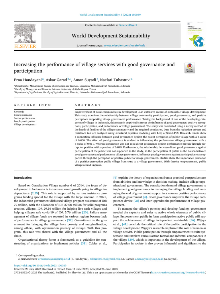 Enhancing Village Services through Governance | PDF | P Value | Governance