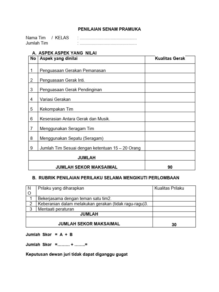 Penilaian Senam Pramuka | PDF