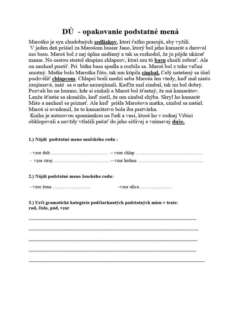 Domáca Úloha - Podstatné Mená | PDF