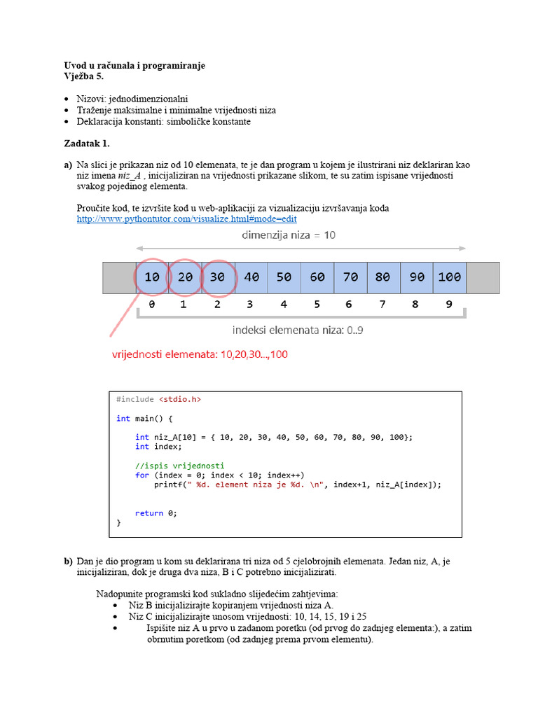 Vjezba 5 Uurp 2020 21 Nizovi Intro | PDF