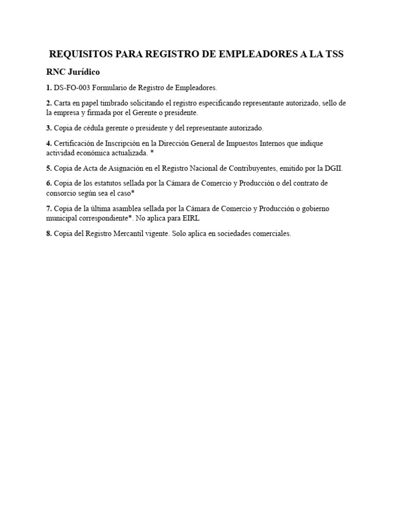 Requisitos para Registro de Empleadores A La Tss | PDF