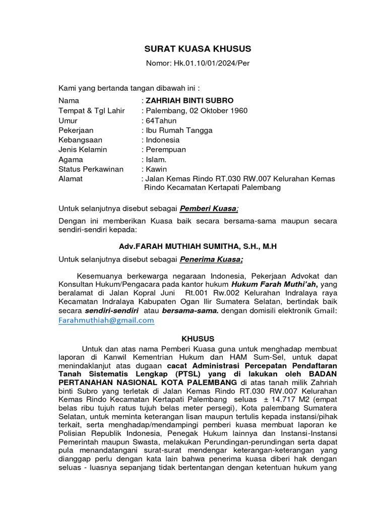 Surat Kuasa Khusus | PDF