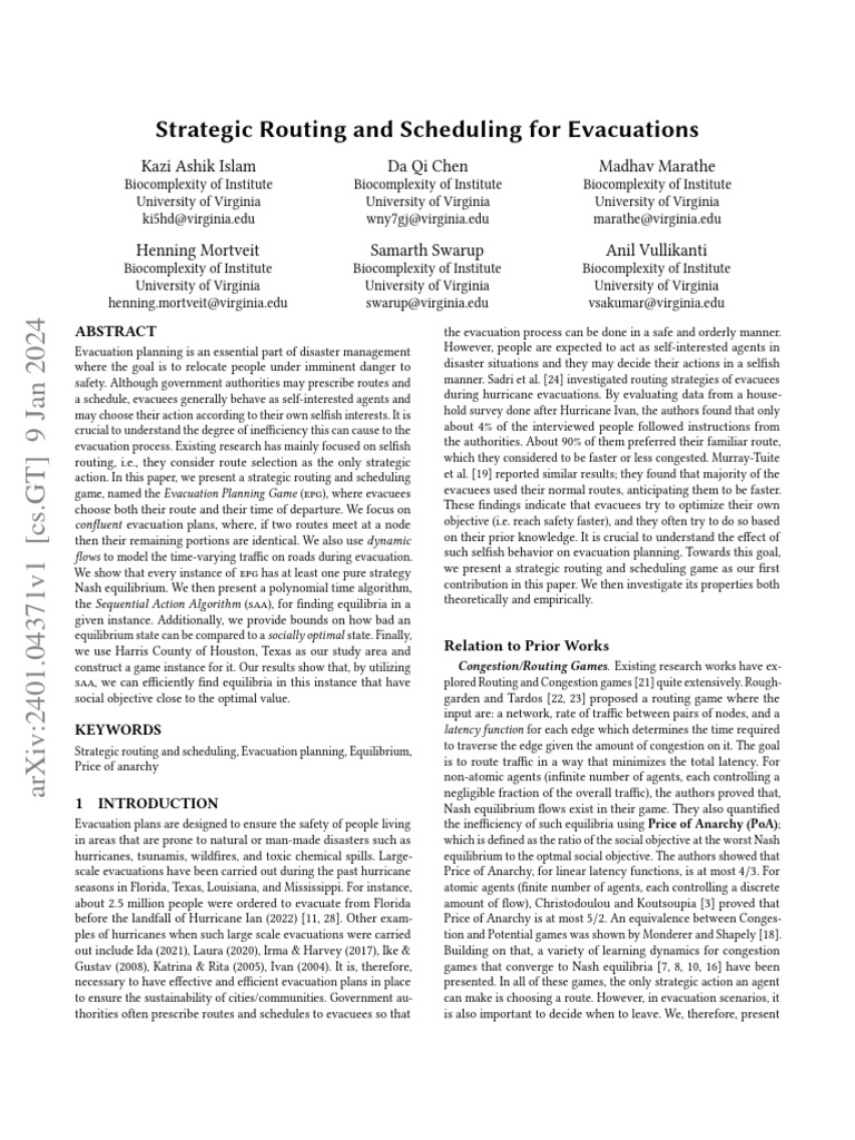 Strategic Routing and Scheduling For Evacuations | PDF | Routing | Applied Mathematics