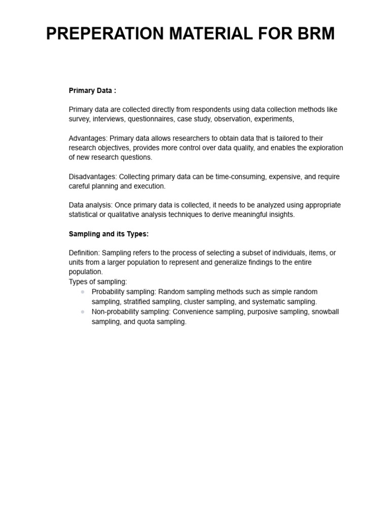 Primary Data and Sampling in BRM | PDF