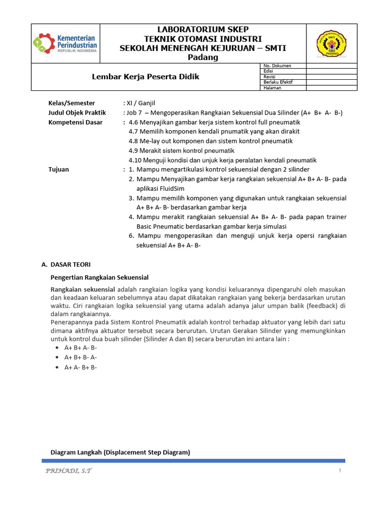 LKPD Job 7 - Mengoperasikan Rangkaian Sekuensial Dengan Dua Silinder (A+ B+ A - B-) | PDF