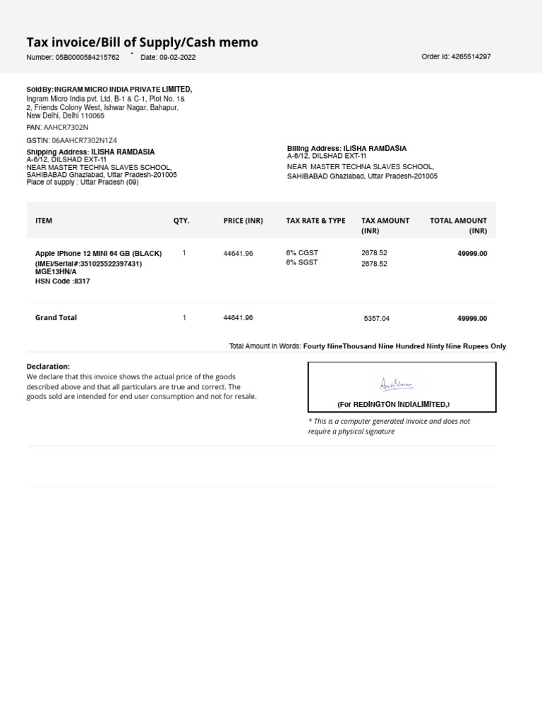 Iphone 12mini Bill | PDF