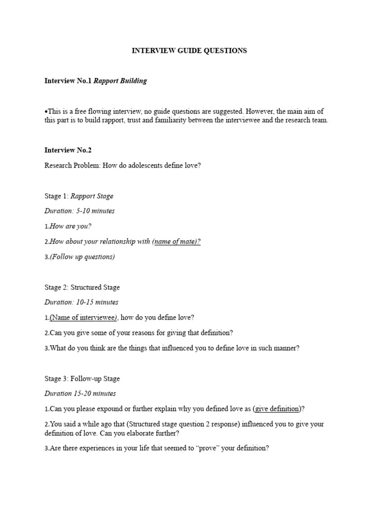 Interview Guide Questions | PDF | Interview | Interpersonal Relationships