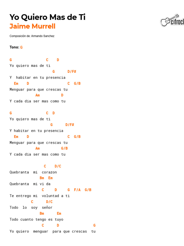 Cifra Club - Jaime Murrell - Yo Quiero Mas de Ti | PDF