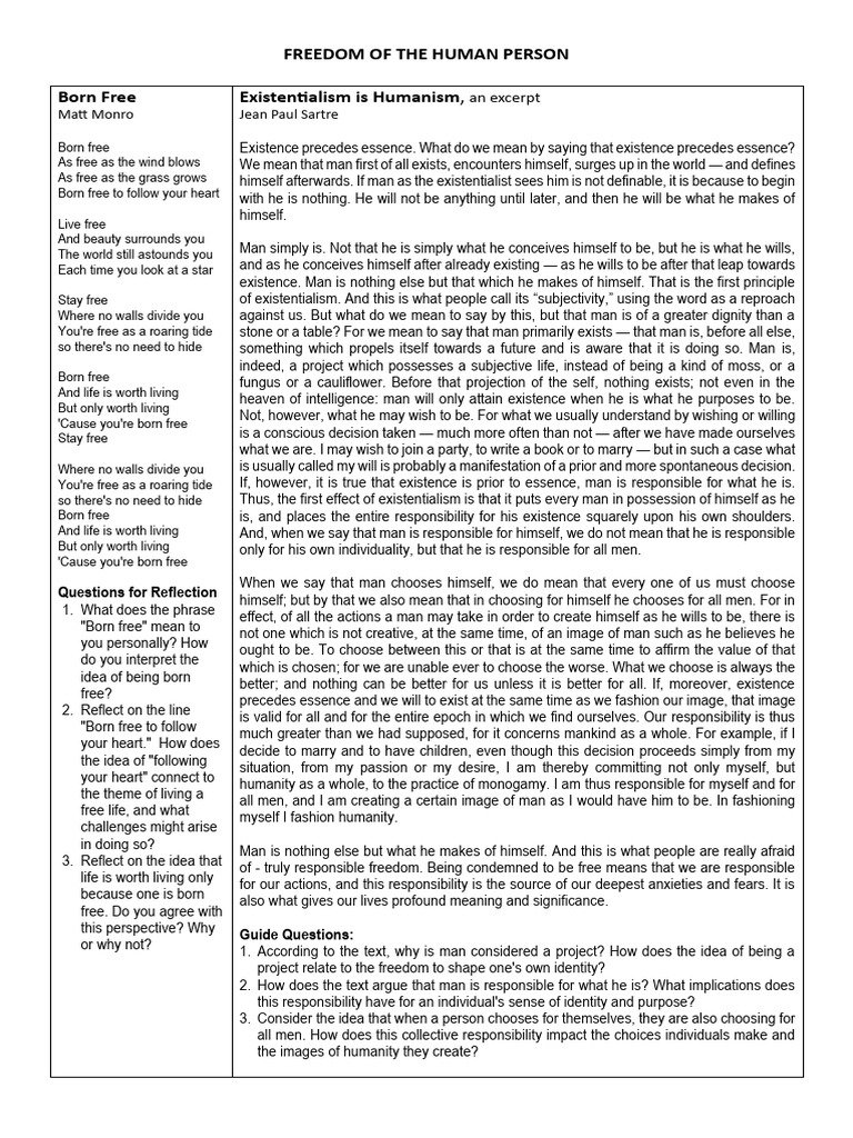 Learning Activity Sheet On Human Freedom | PDF | Existentialism ...