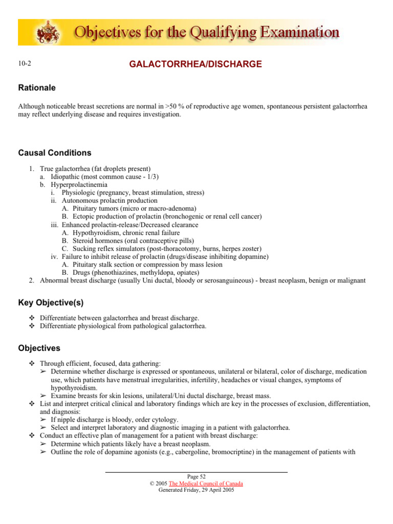 Galactorrhea Discharge PDF | PDF | Women's Health | Endocrine System