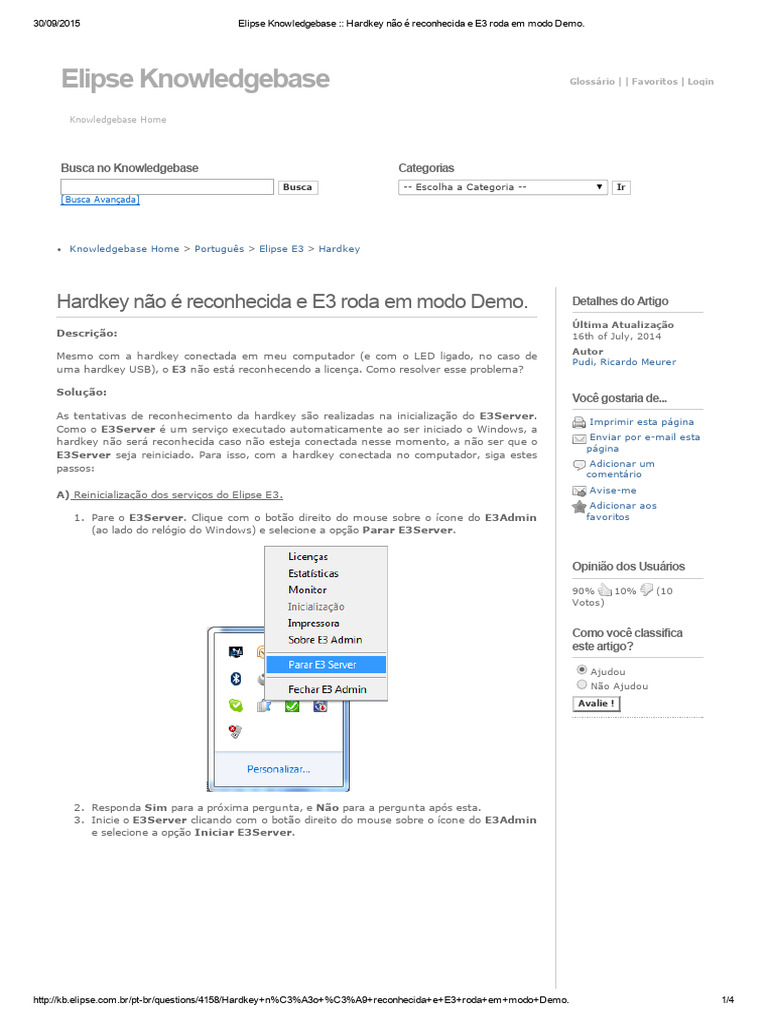 Elipse Knowledgebase - Hardkey Não É Reconhecida e E3 Roda em Modo Demo | PDF | Computadores