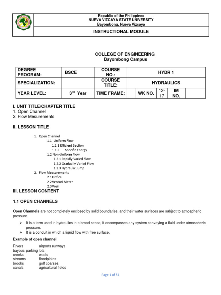 Hydraulics Instructional Module Overview | PDF | Liquids | Applied And Interdisciplinary Physics