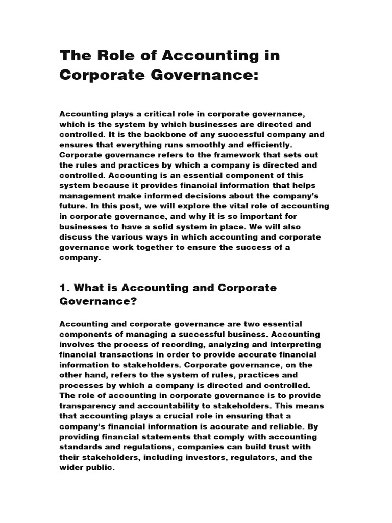 The Role of Accounting in Corporate Governance | PDF | Internal Control ...