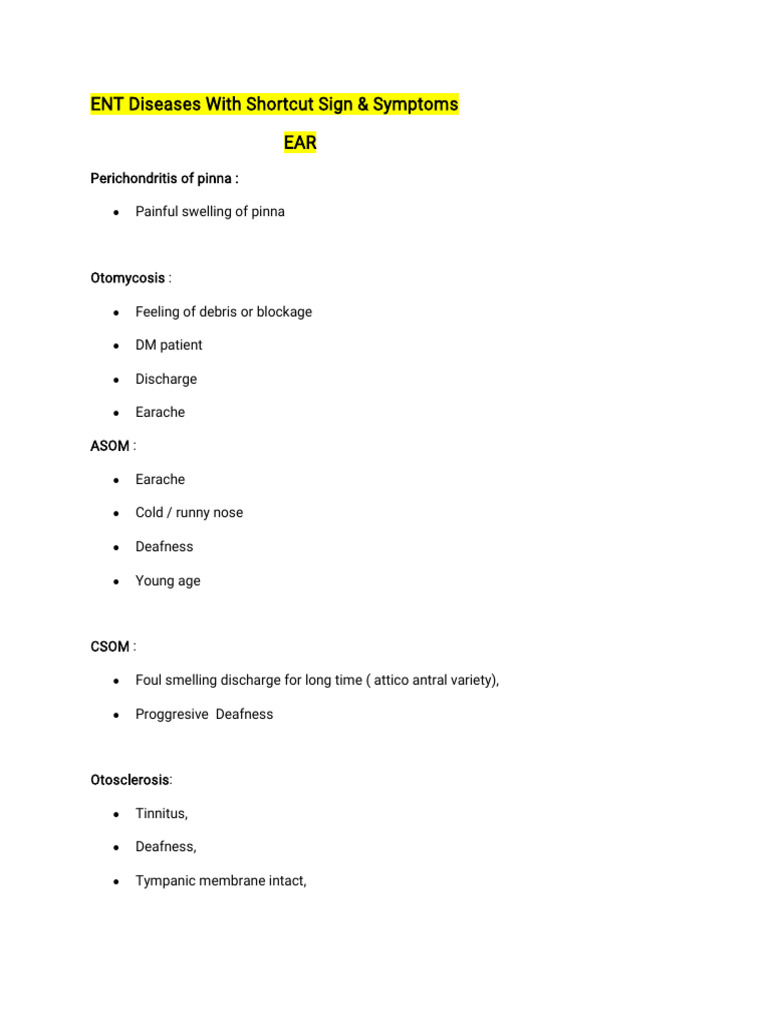 Clinical Features of ENT Diseases | PDF | Human Nose | Human Head And Neck