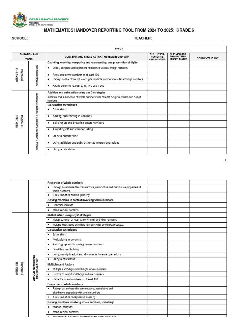 Grade 6 Handover Tool Mathematics 2024 | Download Free PDF | Shape | Area