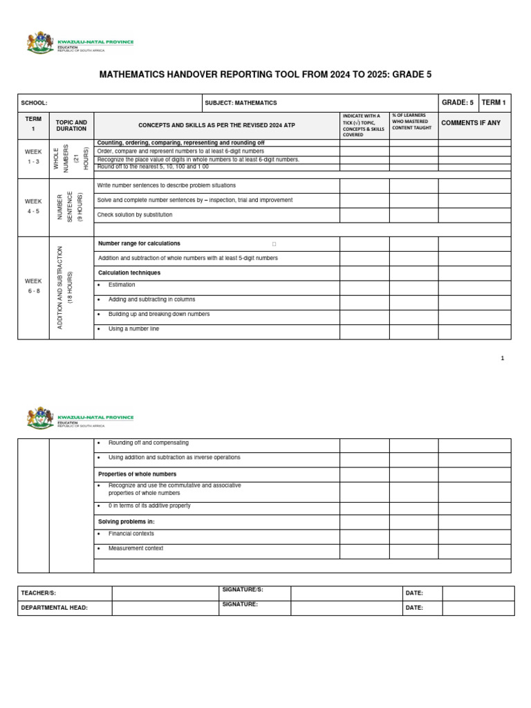 Grade 5 Handover Tool Mathematics 2024 | Download Free PDF | Shape ...