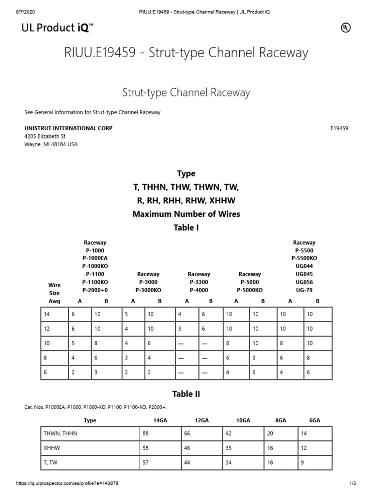RIUU.E19459 - Strut-Type Channel Raceway - UL Product Iq | PDF
