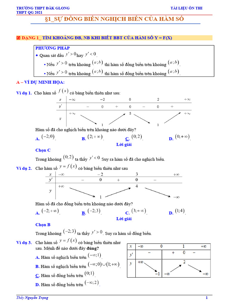 Chuyen de Ung Dung Dao Ham de Khao Sat Va Ve Do Thi Cua Ham So Nguyen Trong | PDF