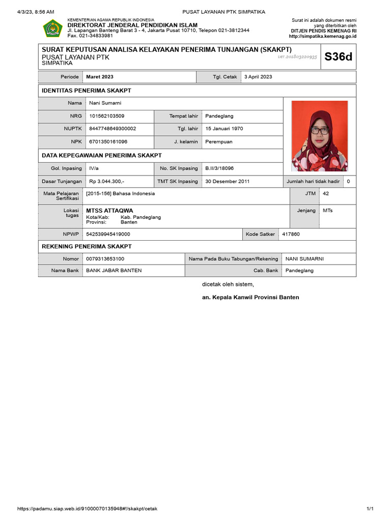 Nani Sumarni SKAKPT Maret 2023 | PDF