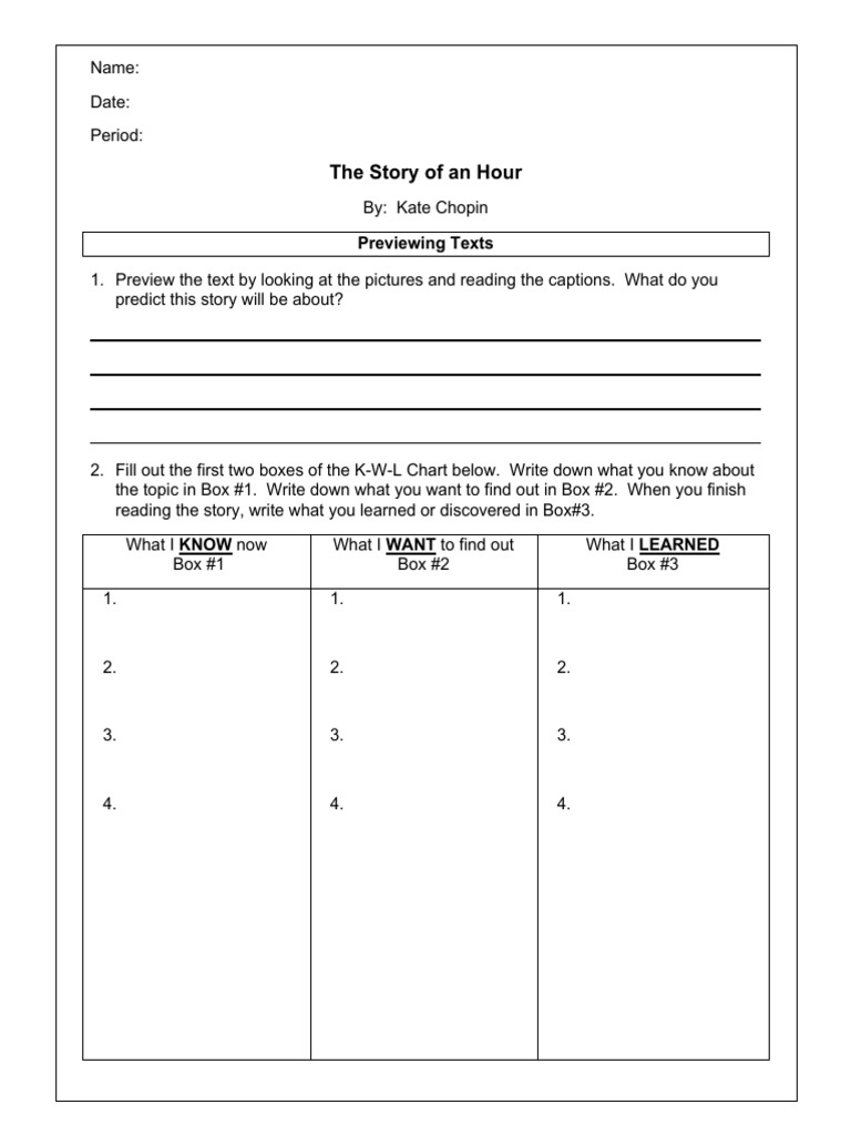 The Story of An Hour Worksheet | PDF