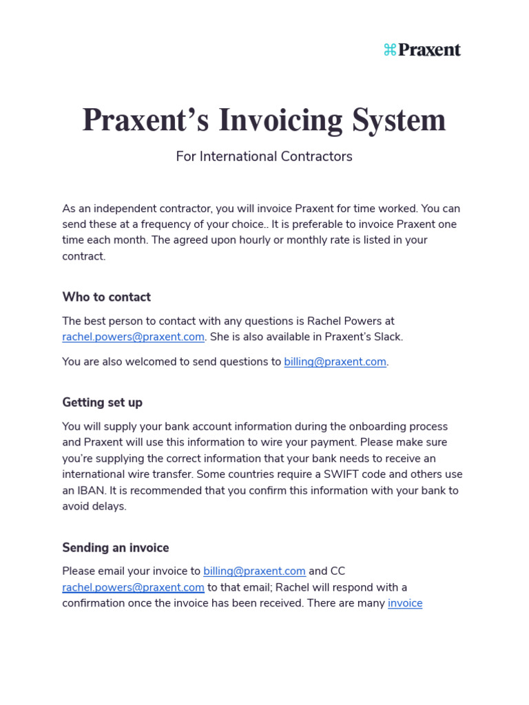 Praxent's Invoicing System - Information Sheet For International ...
