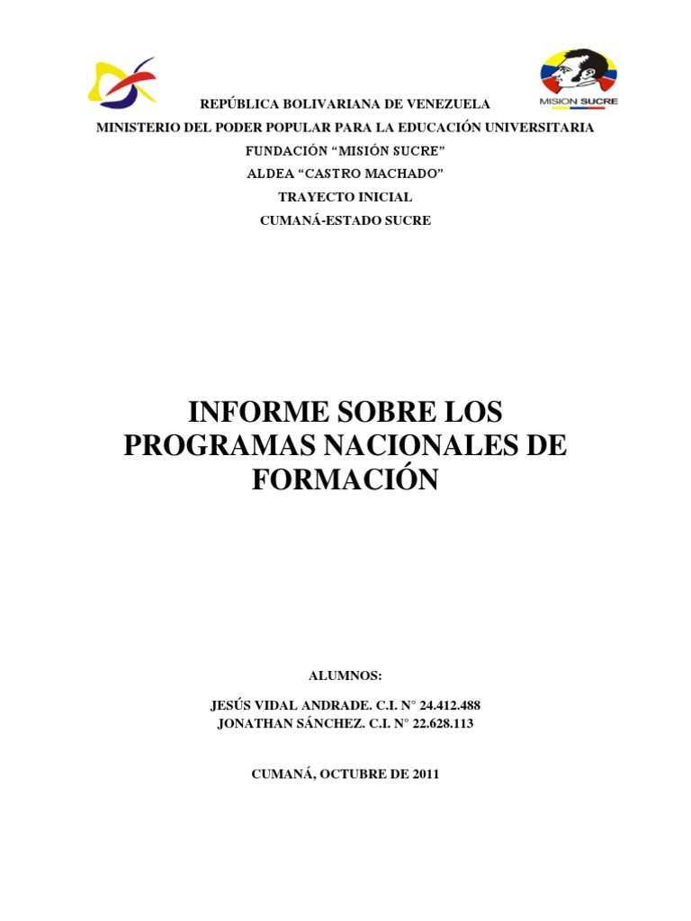 Informe sobre Programas Nacionales de Formación | PDF | Educación más ...