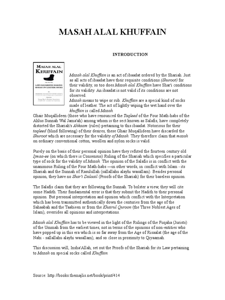 Masah Alal Khuffain | PDF | Hadith | Sharia