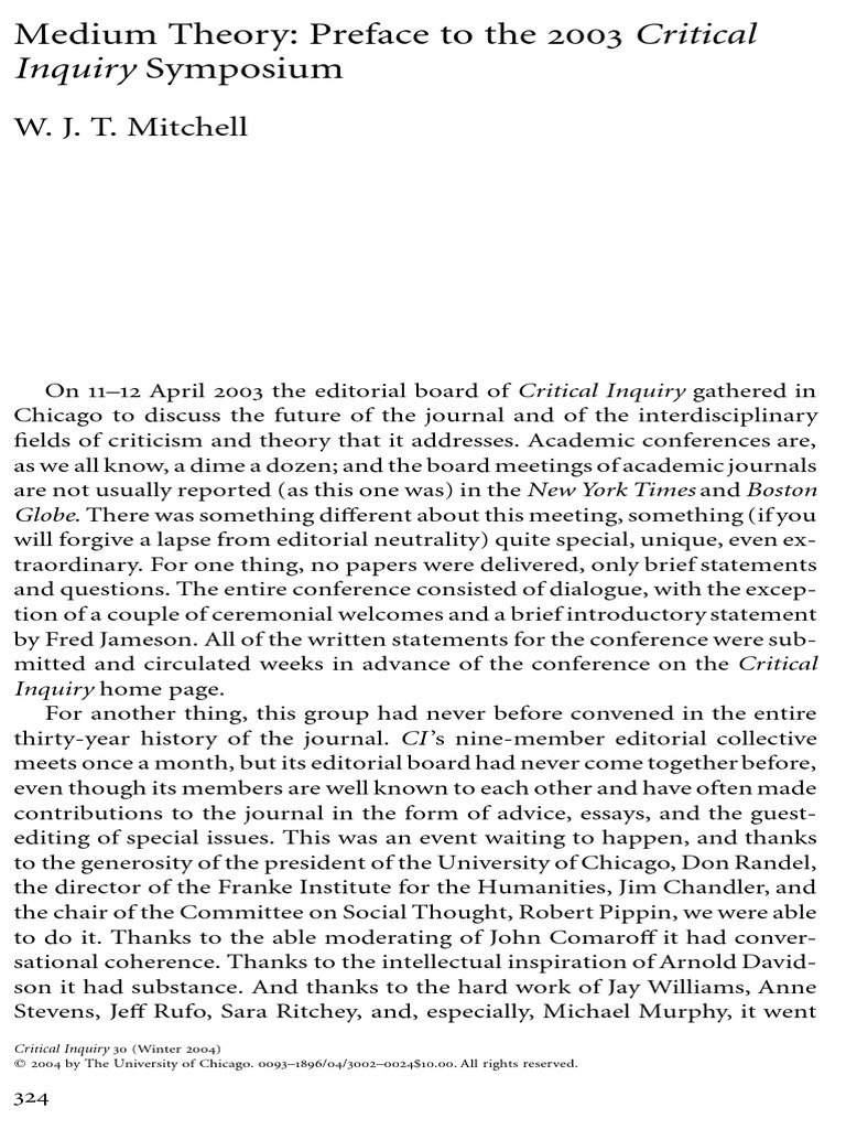 Mitchell WJT 2004 Medium Theory | PDF | Theory | Cultural Studies