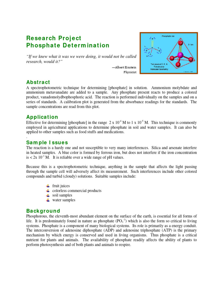 Research Project Phosphate Determination | PDF | Analytical Chemistry ...