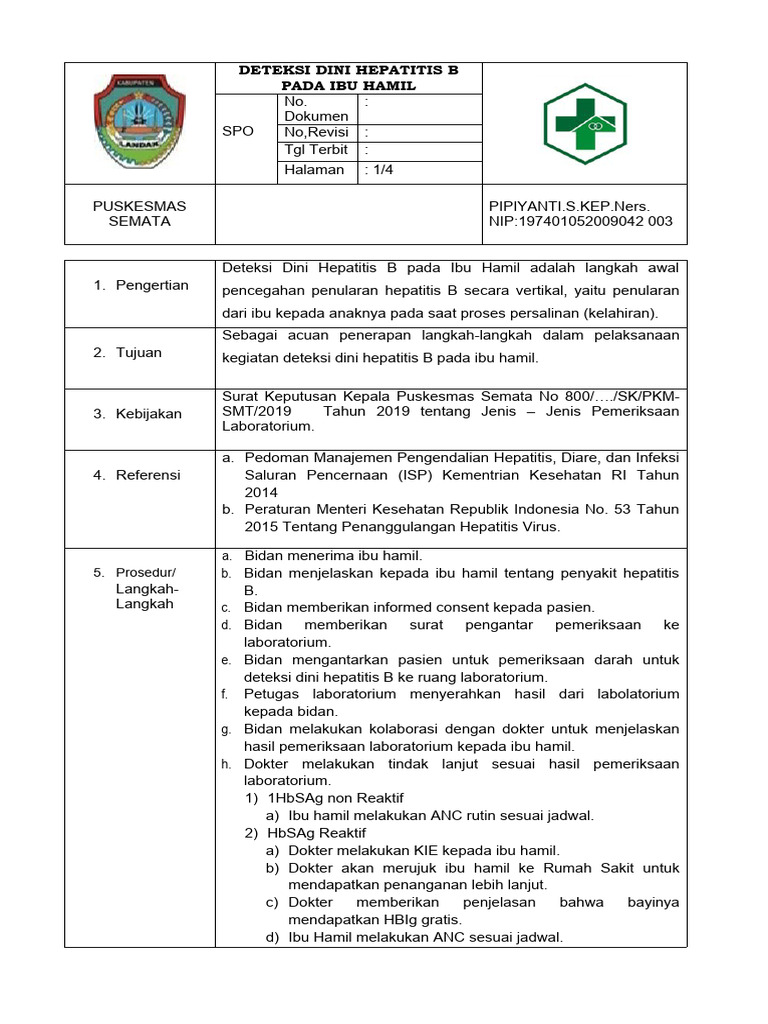 SOP Deteksi Dini Hepatitis Pada Ibu Hamil | PDF SOP Deteksi Dini Hepatitis Pada Ibu Hamil | PDF