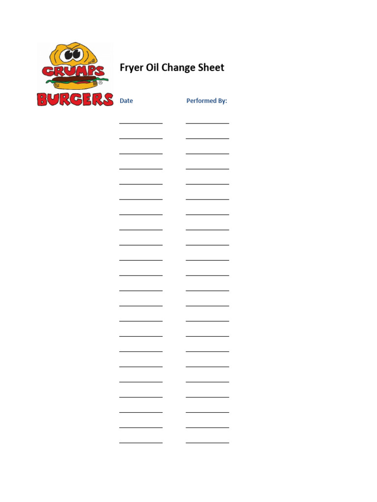 Fryer Oil Change Log Sheet | PDF