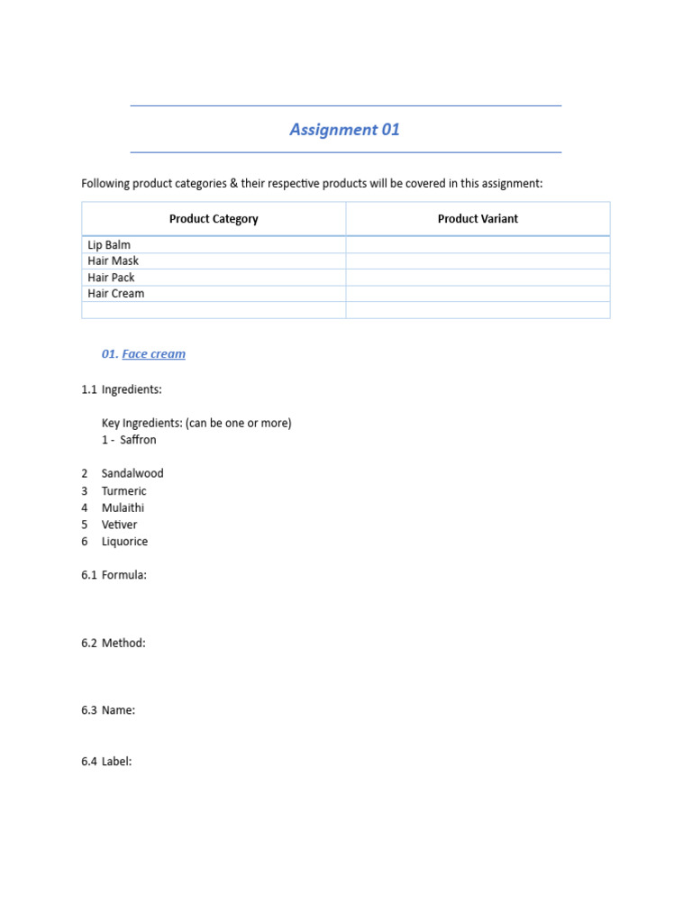 Cosmetic Assignment Template | PDF