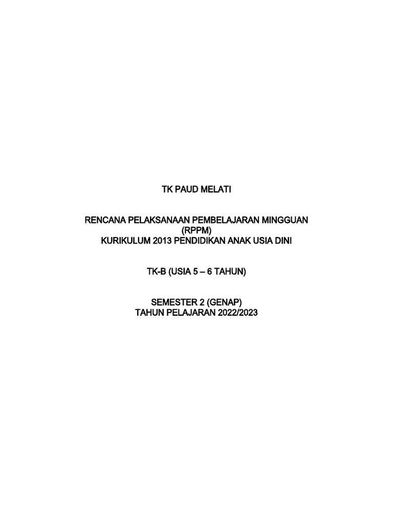 RPPM TK B 5-6 Tahun K13 Semester 2 | PDF