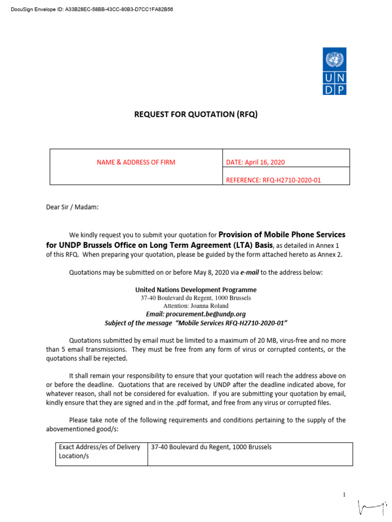 Request For Quotation (RFQ) Mobile FINAL | PDF