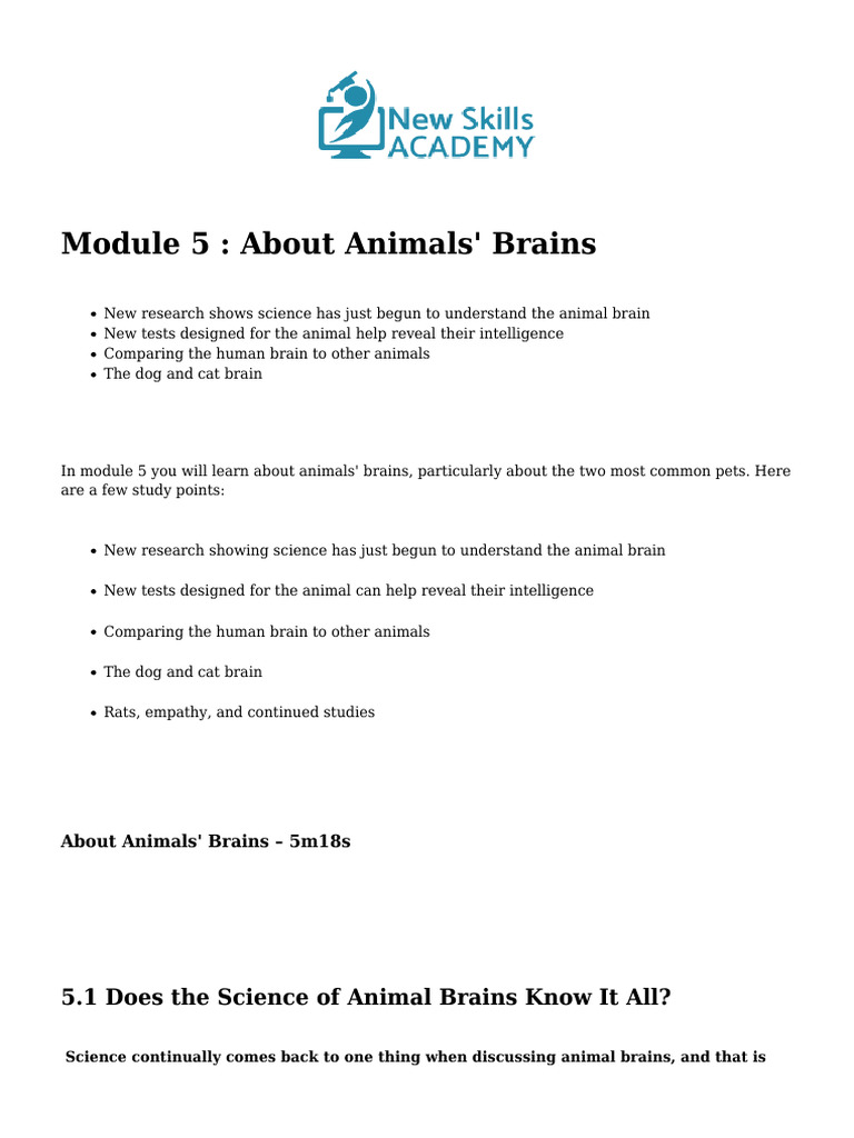Module 5 About Animals Brains | PDF | Brain | Intelligence
