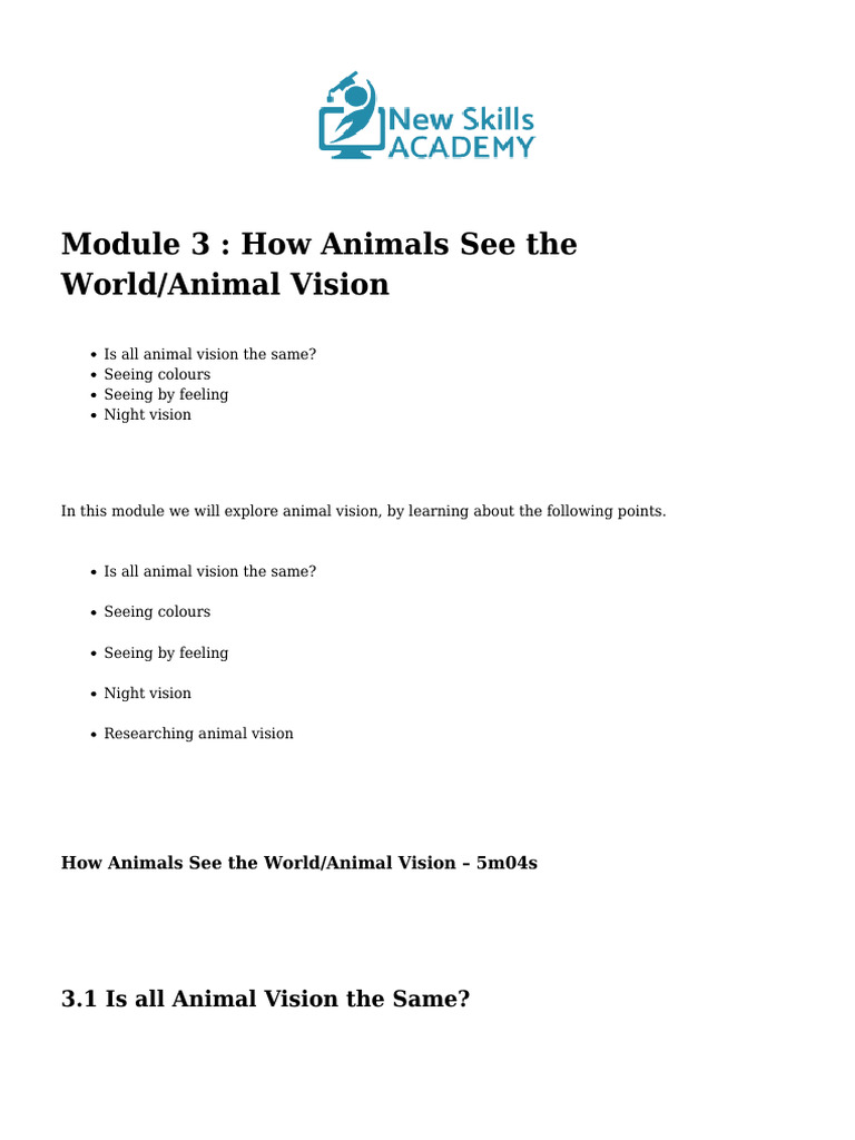 Module 3 How Animals See The World Animal Vision | PDF