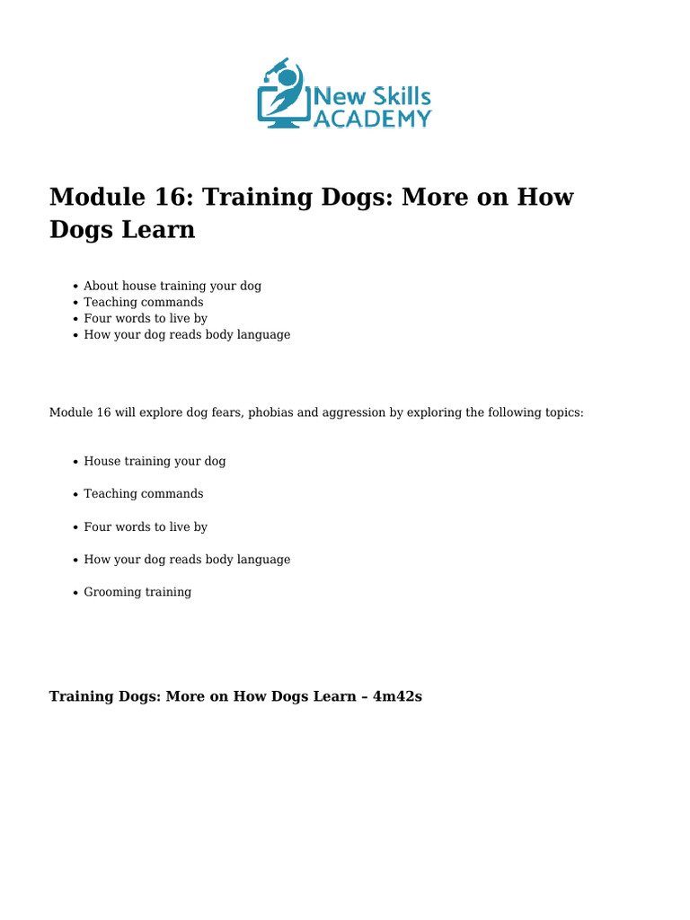 Module 16 Training Dogs More On How Dogs Learn | PDF