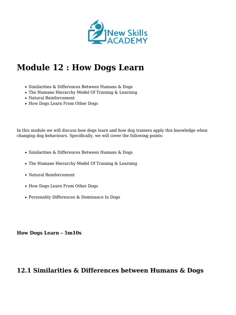 Module 12 How Dogs Learn | Download Free PDF | Reinforcement | Dogs