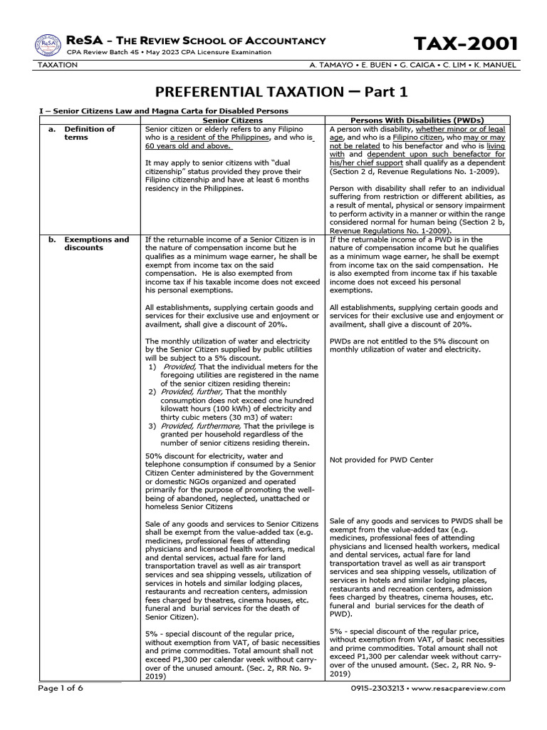 2001 Preferential Taxation (Part 1) | PDF