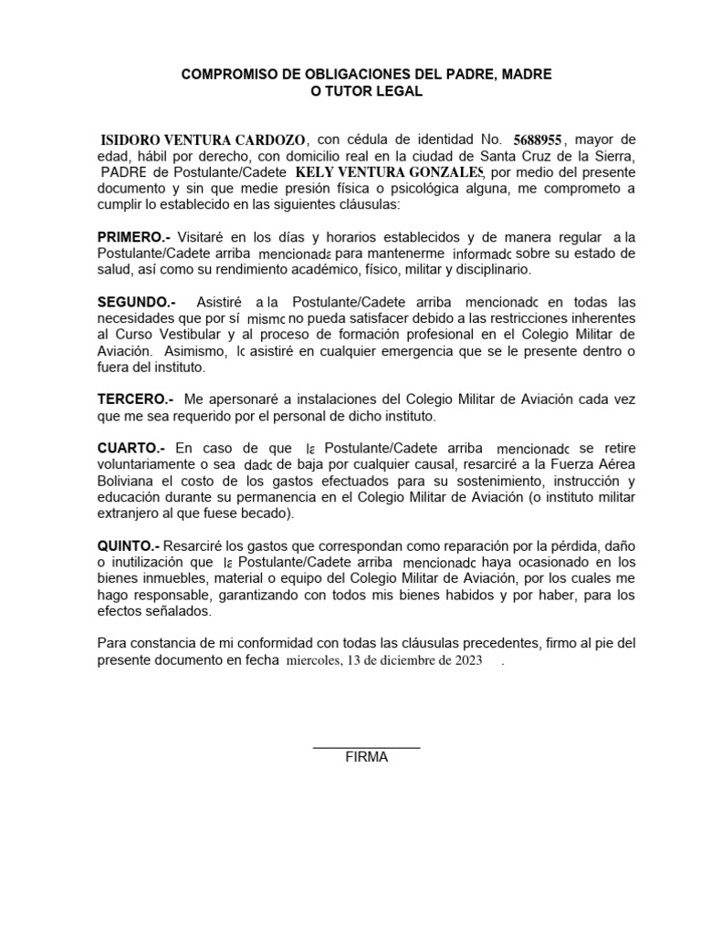 Form CMA-025 - Compromiso Padres 2024 | PDF | Derecho