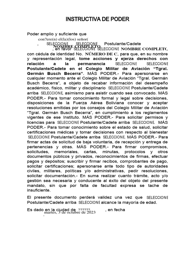 Form CMA-027 - Instructiva Poder 2024 | PDF | Política