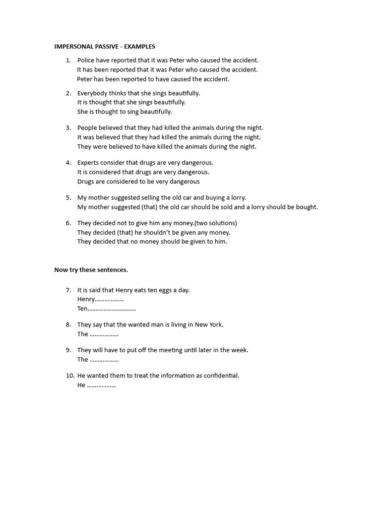 Impersonal Passive Examples | PDF | Mystery, Thriller & Crime Fiction