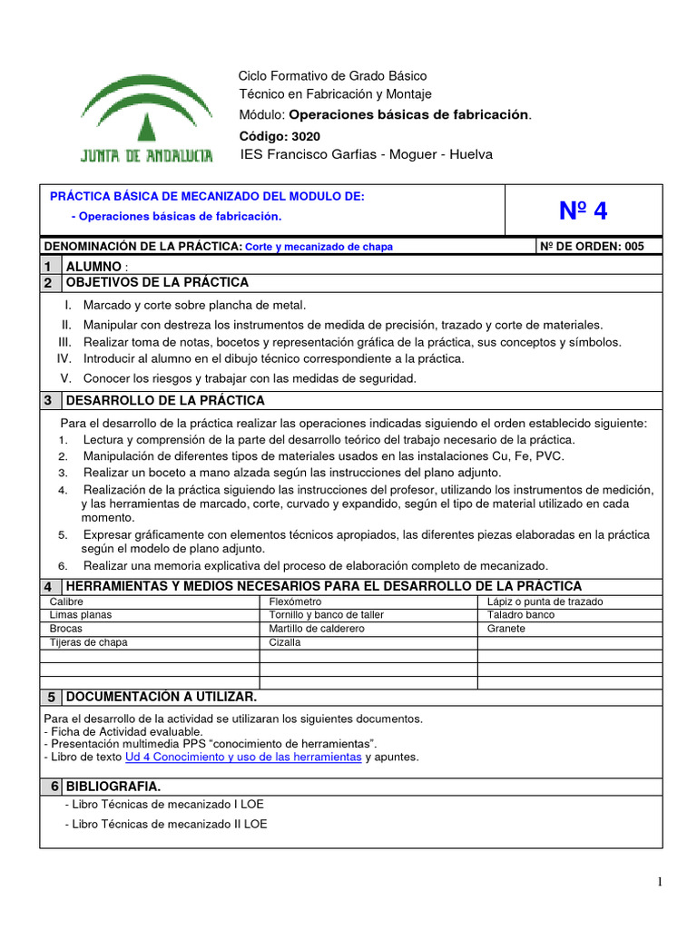 Practica FP Basica Taller No 4 | PDF | Perforar | Herramientas