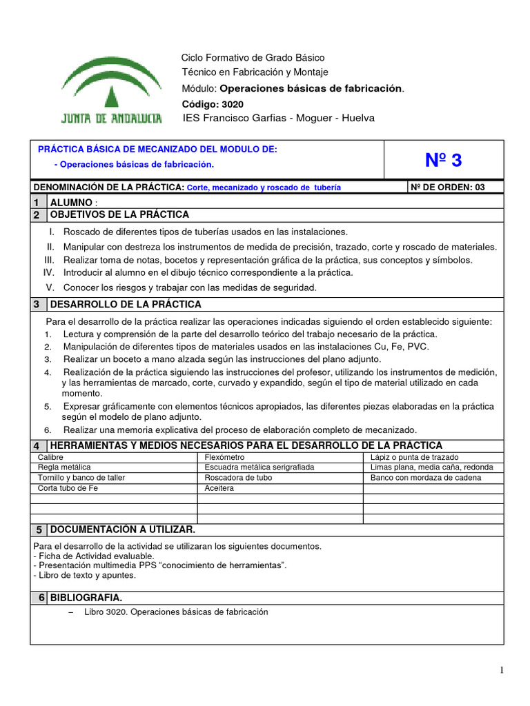 Practica FP Basica Taller No 3c | PDF | Herramientas | Tornillo