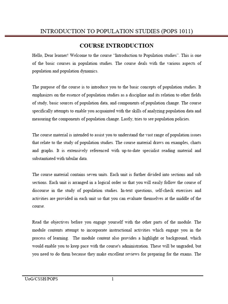 Int. To Population Studies-POPS 1011 Main Body | PDF | Census | Demography