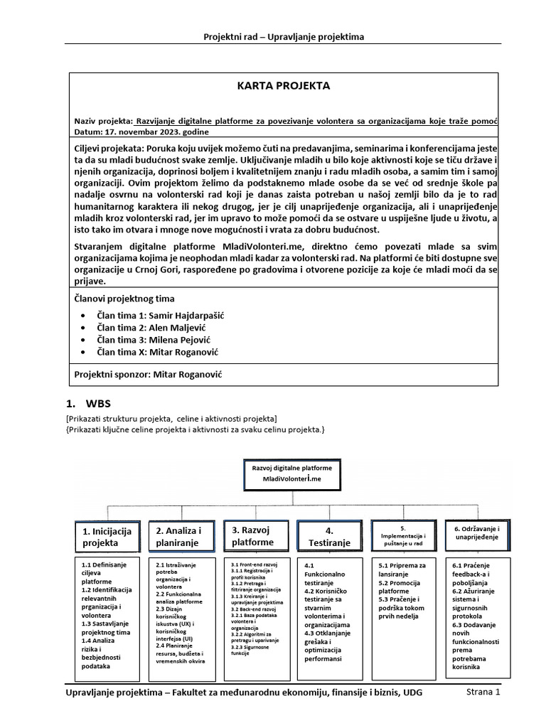 Upravljanje Projektima - Razvoj Digitalne Platforme MladiVolonteri - Me | PDF