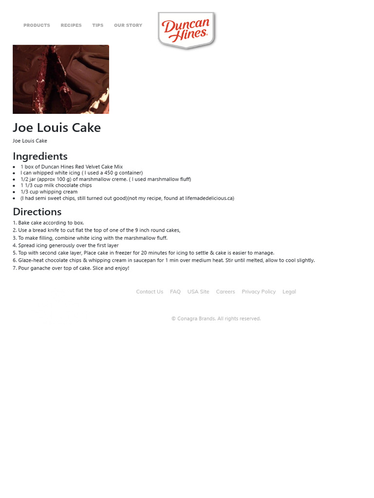 Recipe_ Joe Louis Cake _ Duncan Hines Canada® | PDF