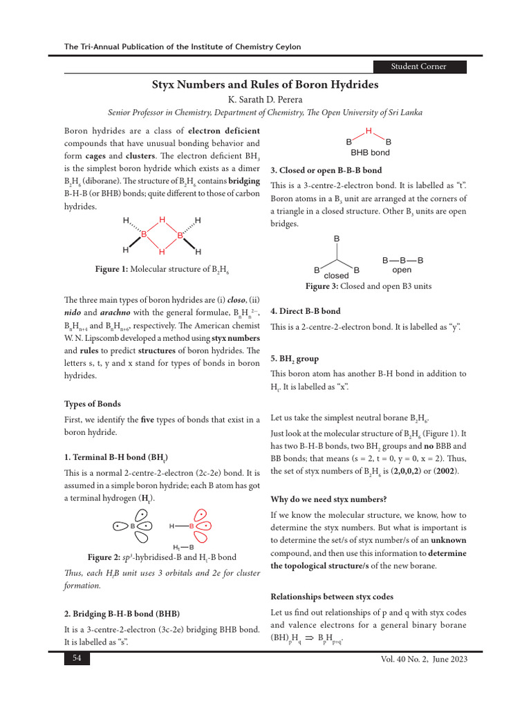 Styx Numbers of Boron Hydrides Explained | PDF | Chemical Bond | Chemistry