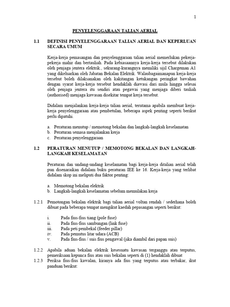 Penyelenggaraan Talian Aerial | PDF | Teknologi & Rekayasa