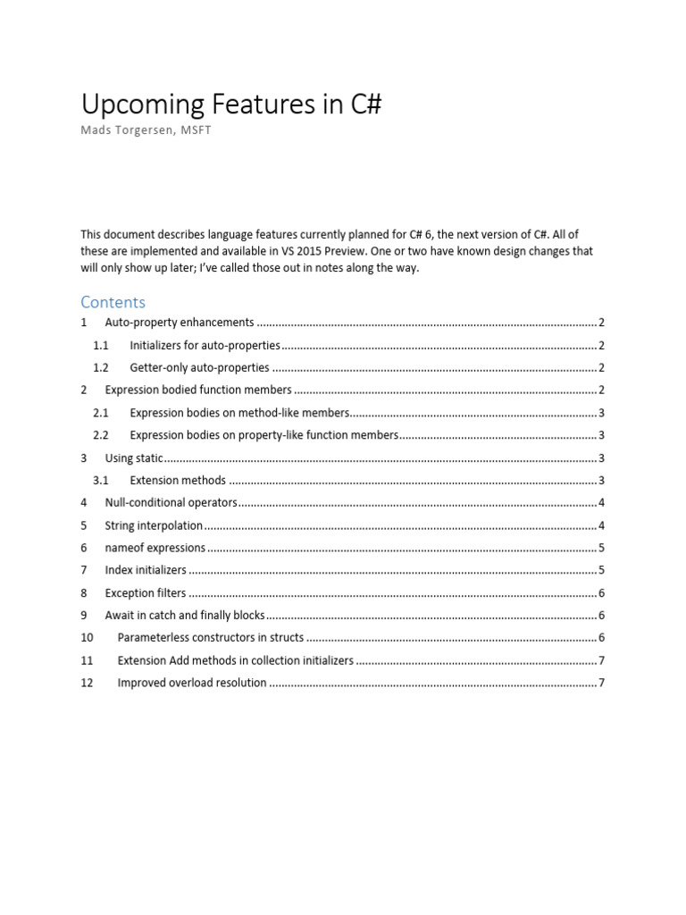Upcoming Features in CSharp - Preview | PDF | Anonymous Function | C Sharp (Programming Language)